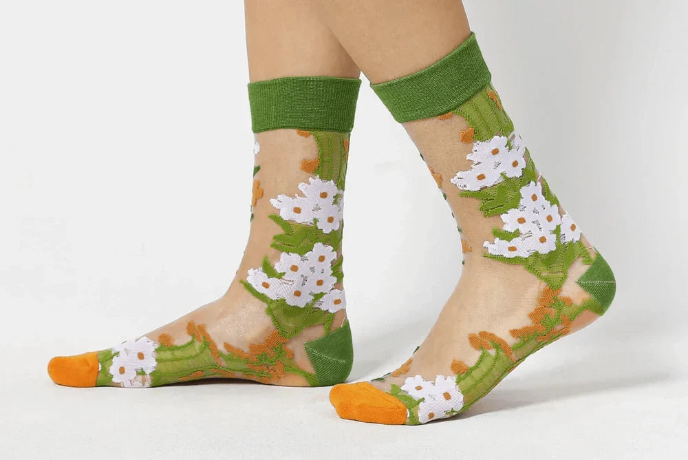 Sheer Embroidered Summer Socks